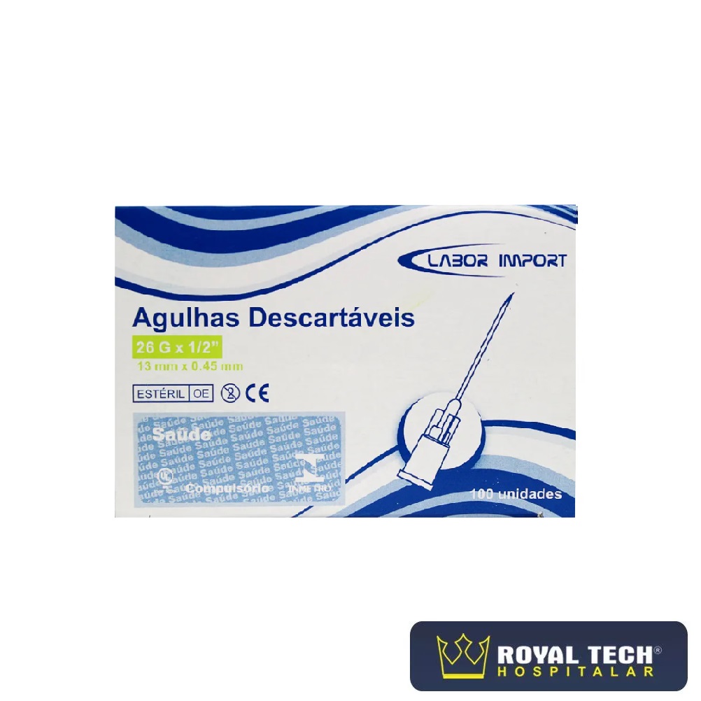 AGULHA HIPODÉRMICA (13X0.45MM) 26G 1/2 (MARROM) CX100UN (LABOR) - Royal ...