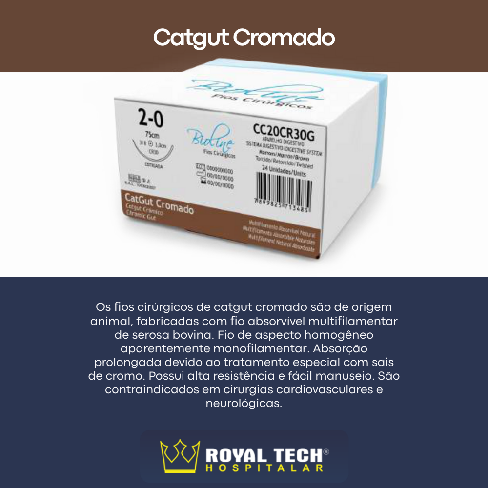 CATGUT CROMADO (3-0) 3.0CM - 3/8 CIL - 75CM (BIOLINE) - Royal Tech ...