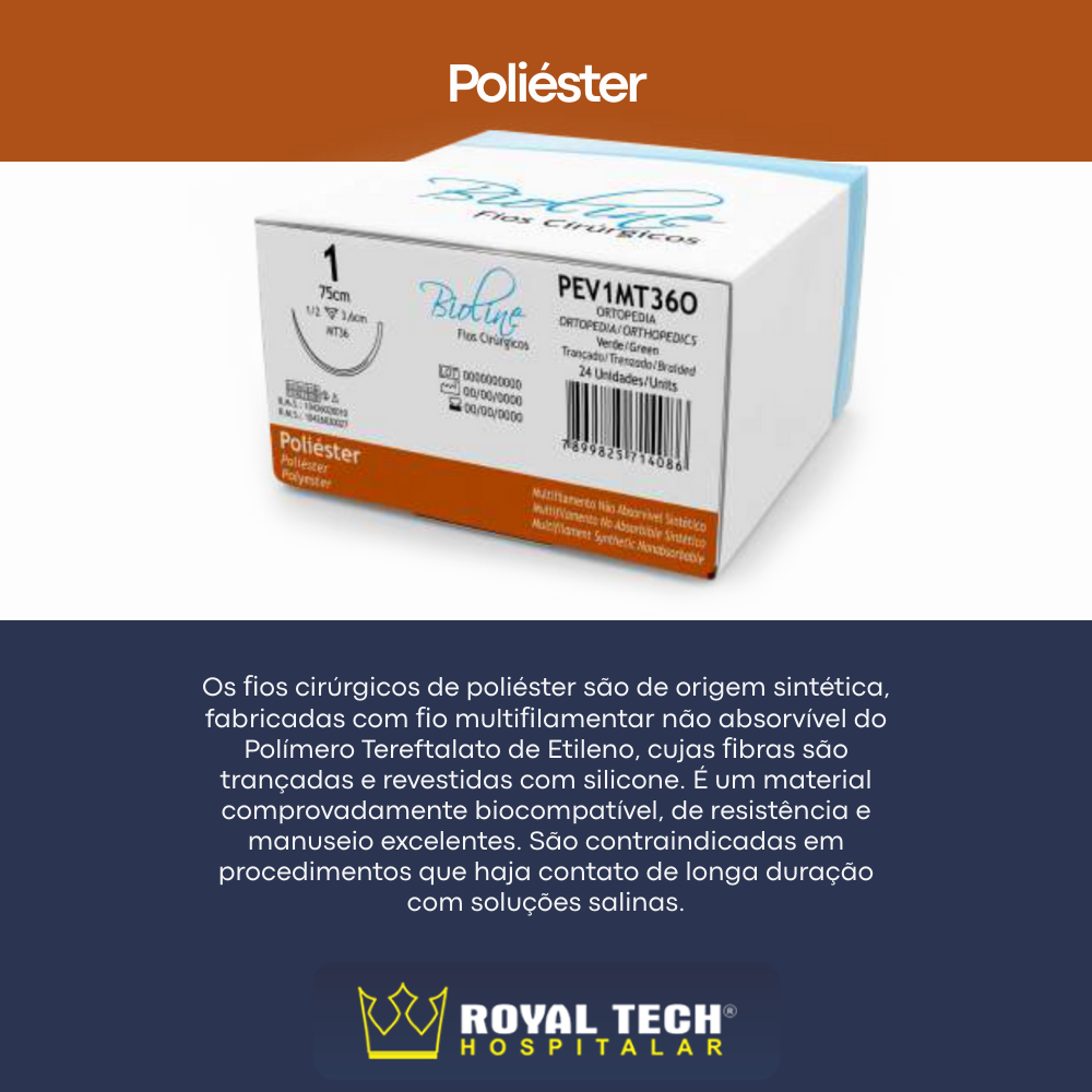POLIÉSTER (2) 4.0CM – 1/2 CORT. – 75CM (BIOLINE) - Royal Tech Hospitalar