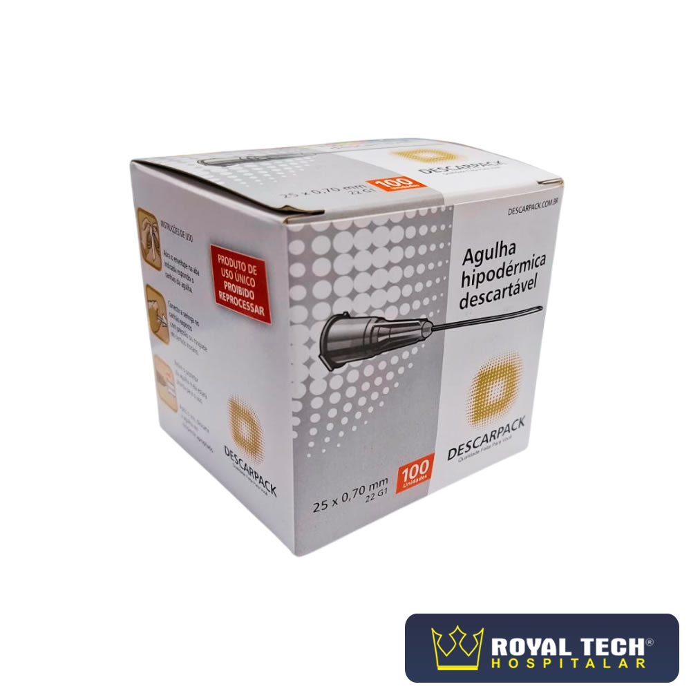AGULHA HIPODÉRMICA (25X0.70MM) 22G 1 (PRETA) CX100UN (DESCARPACK ...